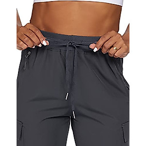 PINSPARK Womens Cargo Hiking Pants Athletic Waterproof Joggers Pant Lightweight Quick Dry Outdoor with Zip Pockets Dark Gray