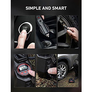 AstroAI Tire Inflator Portable Air Compressor Tire Air Pump for Car Tires - Car Accessories, 12V DC Auto Pump with Digital Pressure Gauge, Emergency LED Light for Bicycle, Balloons, Red