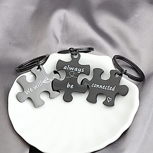 MYOSPARK We Will Always Be Connected Puzzle Keychain Set Of 3 Long Distance Relationship Gift For Best Friends Family (3PCS Connected Keychain black)