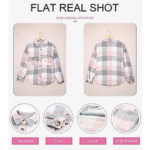 SHEWIN Women's Flannel Shirts Long Sleeve Plaid Lapel Casual Button Up Shacket Jacket Coats with Pockets Fall Tops for Women,US 8-10(M),Pink