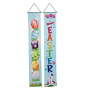 TOYMYTOY Easter Front Door Decal Happy Easter Sign 1 Pair Party Porch Banner Decors Hanging Banners Party Layout Couplets Happy Easter Garland Easter Party Supplies