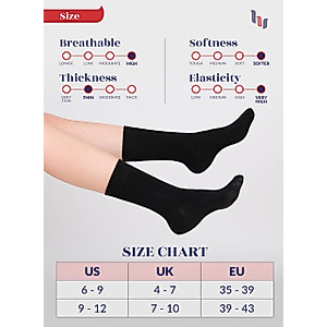 Hugh Ugoli Womens Bamboo Dress Socks, Crew Soft Thin Calf Socks for Business, Trouser & Casual, Black, 3 Pairs, Shoe Size: 9-12