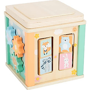 Small Foot Wooden Toys Pastel Activity Cube-Montessori Wooden Toys for Boys and Girls Ages 12+ Months-Perfect for Birthdays and Holidays, Multi