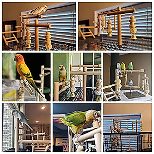QBLEEV Bird Cage Play Stand Toy Set-Birdcage Wood Stands Hanging Chew Toys Ladder Swing Parrot Perch Play Gym Playground Accessories Activity Center for Conure, Parakeets, Budgie, Cockatiels,Lovebirds