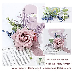 lengenyen Pink Corsage and Boutonniere Set，2pcs Artificial Rose Wrist Corsage for Groom Bride Groomsmen Bridesmaids, Men Boutonniere for Prom Party Wedding Decorations(Pink)