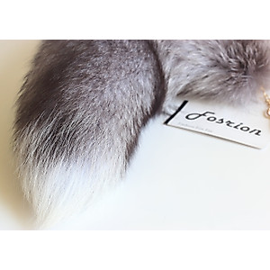 Sky Blue Elegance: Natural Silver Fox Tail Keychain Pendant