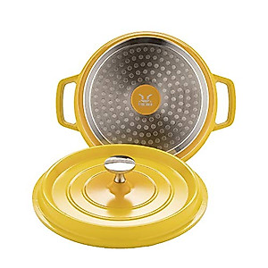 G.E.T. CA-011-Y/BK Heiss Lightweight Cast Aluminum Dutch Oven, 2.5 Quart, Round, Yellow