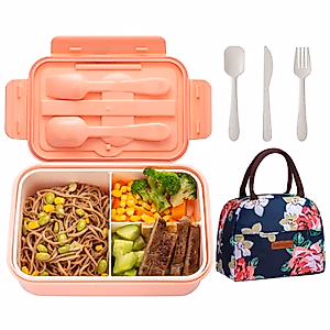 ZURLEFY Insulated Bento Box with Lunch Bag for Adults, Bento Tote and Lunch Box Set for Microwave, Freezer, Dishwasher Safe (Pink Lunch Box With Bag)