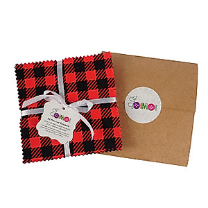 Soimoi Check Print Precut 5-inch Cotton Fabric Quilting Squares Charm Pack DIY Patchwork Sewing Craft- Red