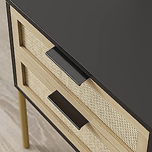 Nathan James Andrew Nightstand, Accent Bedside End Side Table with Storage Drawer, and Mid-Century Modern Legs for Living Room or Bedroom, 1, Black/Cane/Gold