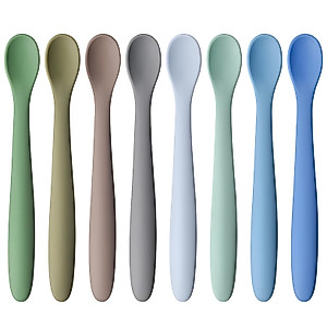 HAKSEN 8PCS Silicone Feeding Spoons, Baby Spoons Training Spoons Silicone Baby Utensils Infant Spoons for First Stage Baby and Parents