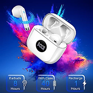 Wireless Earbuds, Bluetooth 5.3 Ear Buds LED Power Display Headphones Bass Stereo, Bluetooth Earbuds in-Ear Noise Cancelling Mic, 40H Playback Mini Case IP7 Waterproof Sports Earphones for Android iOS