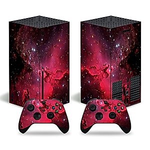 FOTTCZ Vinyl Skin for Xbox Series X Console and Controllers, Sticker Decal Protect Xbox Series X Devices - Red Nebula & Demon Hand
