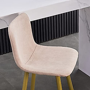 Bar Stools Set of 2, Fabric Upholstered Counter Height Low Back Armless Dining Bar Chairs with Footrest, 30 Inches, Beige