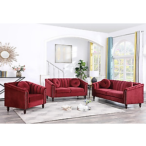 YIPDFERNOR Red Lint 3-Piece Living Room Sofa Set, Contemporary Sofa Couch Set, for Living Room Furniture Sets、Offices、Apartments（Chair）