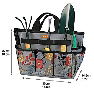 MDSTOP Garden Tool Bag, Garden Tool Kit Holder Home Organizer Storage Carrier, Oxford Garden Hand Tool Storage Tote Organizer with Handle and 8 Roomy Pockets, Floral Gardening Gift, Tools Not Included