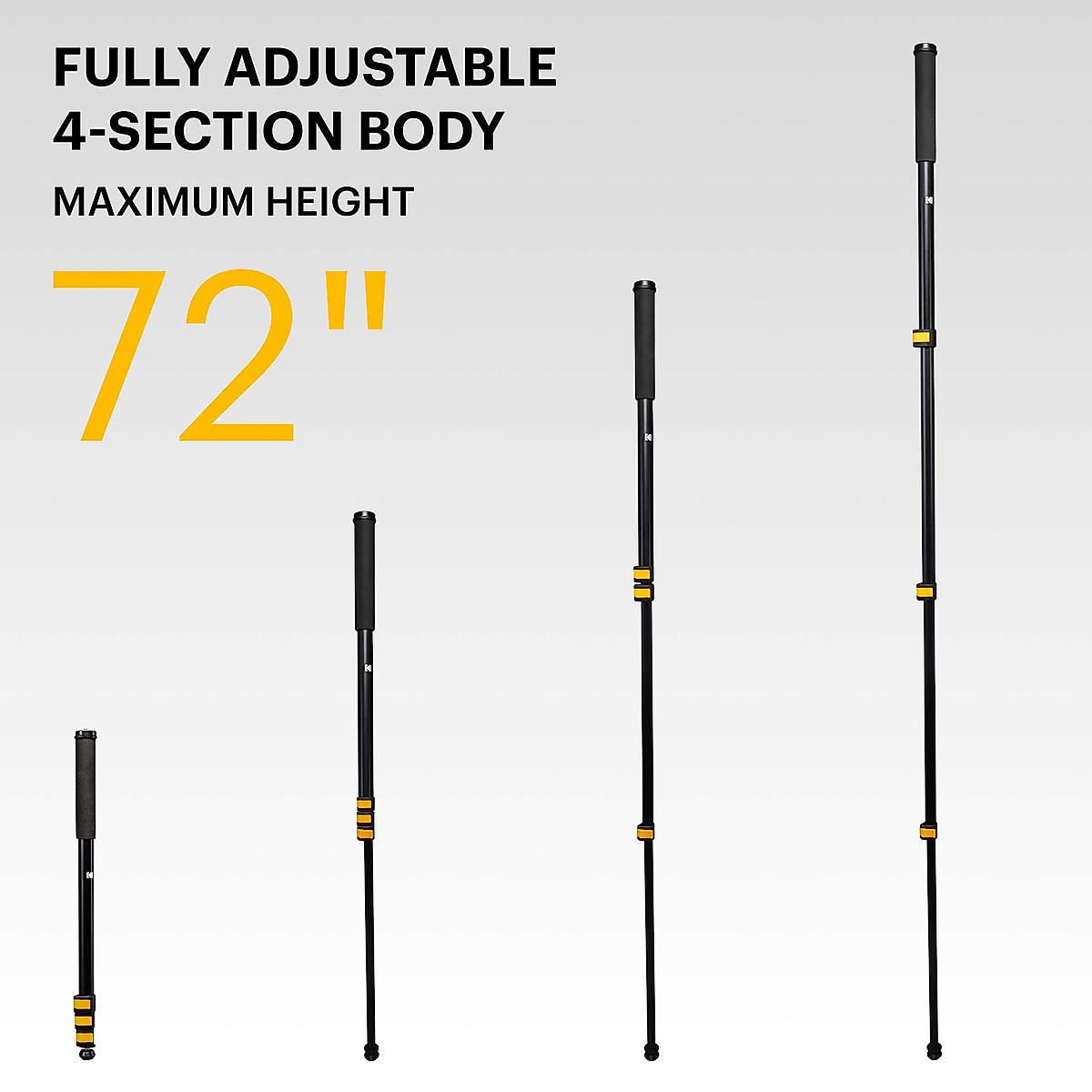 KODAK PhotoGear 72” Portable Monopod | 21”-72” Lightweight Aluminum Monopod | 4-Section Flip Lock Adjustment, Smartphone Adapter, Rubber Foot with Retractable Spike, Wrist Strap & Bonus E-Guide & Case
