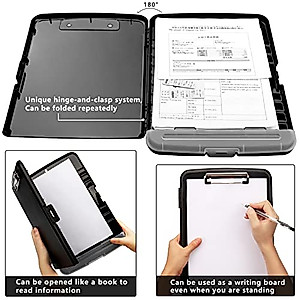 Clipboard with Storage, A4 Binder Clipboards with Pen Holder,Heavy Duty Plastic Storage Clipboard with Low Profile Clip,Nursing Clipboard Folder Side-Opening,Smooth Writing Clip Board for Office-Black