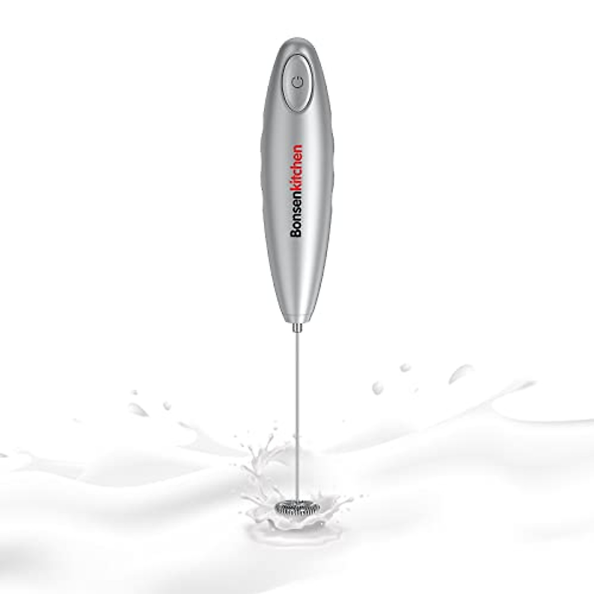 Bonsenkitchen Milk Frother Handheld, Automatic Milk Foam Maker Hand Frother for Coffee, Matcha, Hot Chocolate, Battery Operated Mini Drink Mixer-Silver
