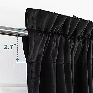 YURIHOME Black Velvet Curtains 84 Inches for Bedroom, Thermal Insulated Blackout Curtains- Room Darkening Sun Blocking Rod Pocket Window Drapes for Living Room, 2 Panels, 52 x 84 Inches
