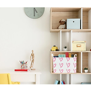 CLOCOR Rectangular Pink Storage Basket Empty,Heart Print Basket for Kids,Waterproof Storage Basket with Handles,Gift Basket(Pink Heart)