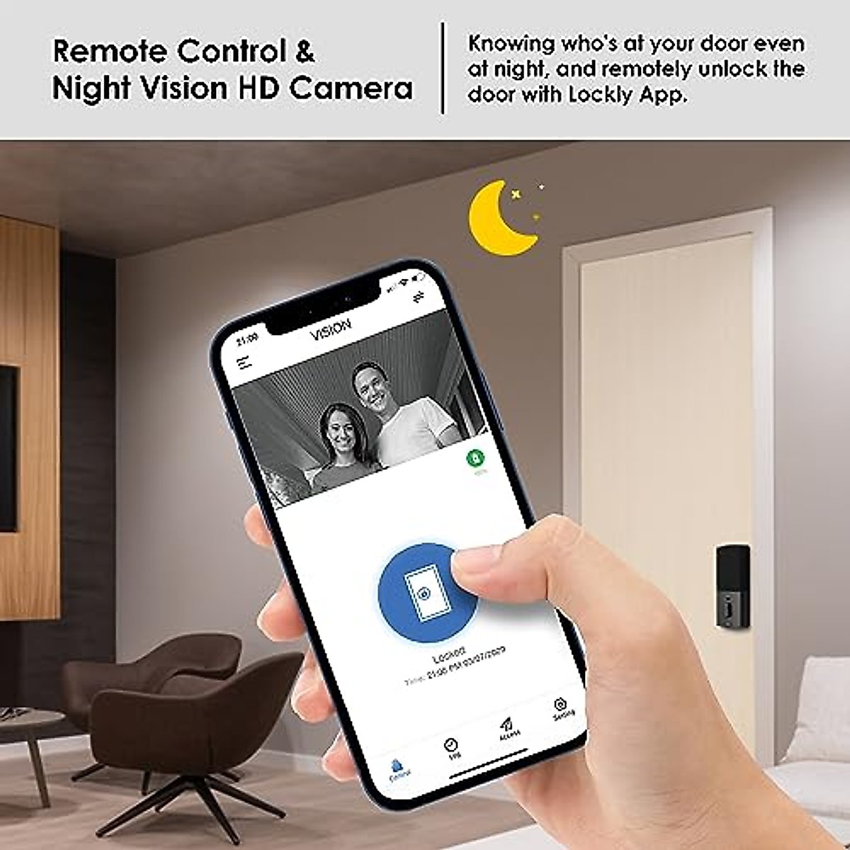Lockly Vision Elite - WiFi Video Smart Lock with Night Vision Camera, Motion Sensor, Biometric Fingerprint, Voice Control, App Remote Control, Doorbell, Solar Panel, Digital Keypad, Matte Black