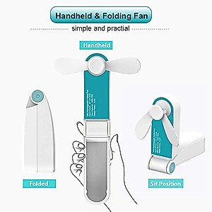 Supabear Personal Handheld Fan, Mini Portable Pocket Fan, Small Travel Eyelash Fans USB Rechargeable for Home Sports Outdoor Travel, 2 Speed Powerful Wind (Turquoise)