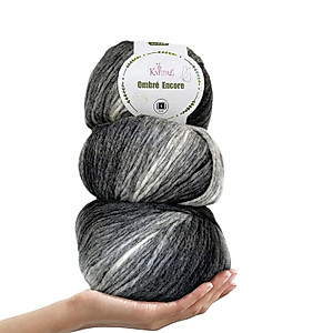 Ombré-Encore Super Soft Thick Variegated Yarn #5 Weight for Knitting & Crochet Chunky Scarves, Blankets, Hats, Cowls, Shawls, Acrylic, 3 Balls, 507yds/420g (Black Snowstorm)