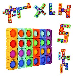 Pop Its Fidget Toys Girl Boy Creative DIY Fidget Building Block Toy Set 24Pcs Dimple Fidget Packs for Kids Anxiety Stress Relief Sensory Toys for Autistic Children ADHD Toddler Educational Toy Gift