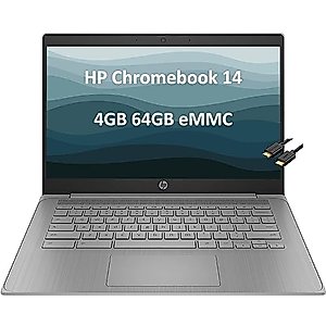 HP Chromebook 14a 14" HD (Intel 4-Core Celeron N4120, 4GB RAM, 64GB eMMc, UHD Graphics 600) Home & Student Laptop, 14 Hours Battery Life, Anti-Glare, Webcam, Wi-Fi, IST Cable, Type-C, Chrome OS