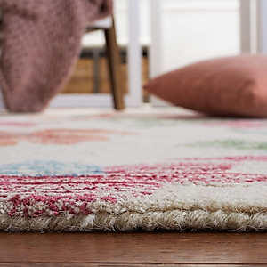 SAFAVIEH Jardin Collection Area Rug - 8' x 10', Ivory & Red, Handmade French Country Floral Wool, Ideal for High Traffic Areas in Living Room, Bedroom (JAR155A)