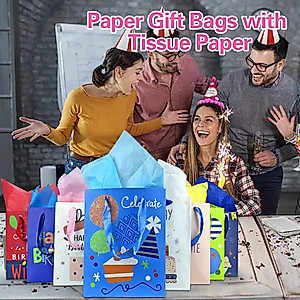 MUMULULU 8 Pack Birthday Gift Bags with Ribbon Handle and Tissue Paper Funny Glitter Happy birthday Gift Bags for Birthday Gift Wrapping Presents