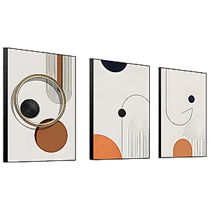 Framed Bright style Wall Art, Boho Wall Art Set of 3, Mid Century Modern Decor 24" x 32", Minimalist Black Beige Neutral Abstract Geometric Wall Decor Canvas Prints for Bedroom Living Room Bathroom