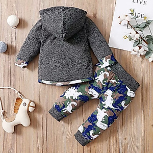 18-24 Month Boy Clothes Toddler Boys Long Sleeve Camouflage Dinosaur Pocket Hoodie Tops + Pants Fall Winter Outfit Set 2Pcs,Green Dinosaur 18-24 Months/100cm