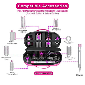 RLSOCO Hard Case for Dyson Airwrap Complete Long/Complete Styler HS08 HS05 HS01 - Fits 4pcs Long Barrels or Short Barrels - Pink (Case Only,Hair Styler is not Included)