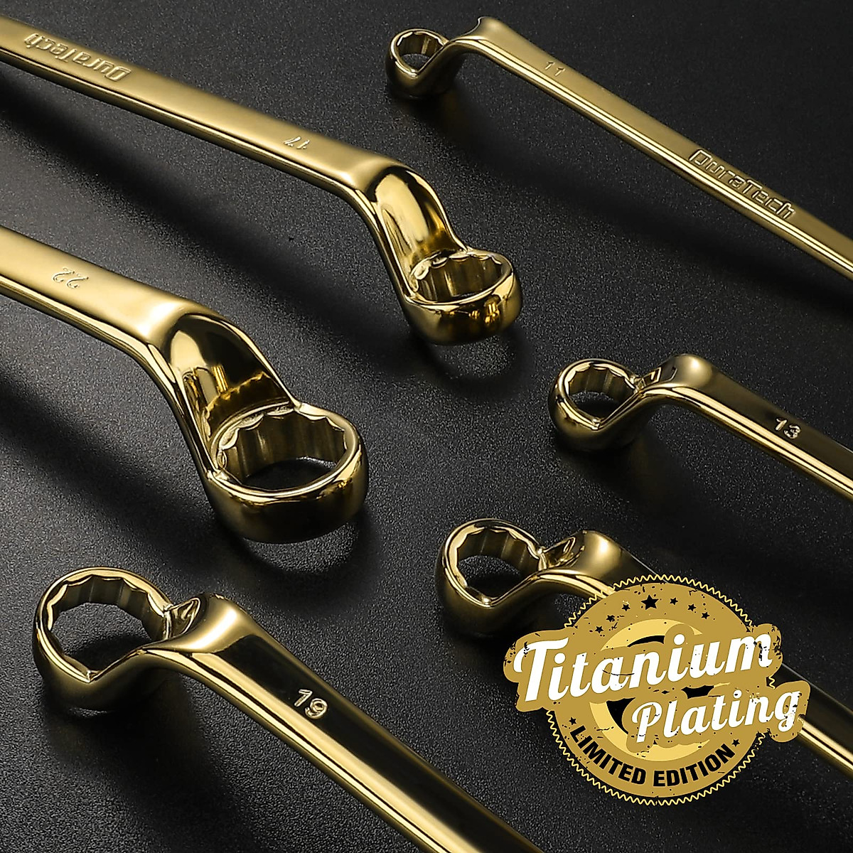 DURATECH Offset Box Wrench Set, Metric, 9-Piece, 6-23mm, 75-Degree, CR-V Steel, Titanium Plating with Pouch