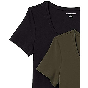 Amazon Essentials Women's Classic-Fit Short-Sleeve Scoop Neck T-Shirt (Available in Plus Size), Pack of 2, Dark Olive/Black, XX-Large