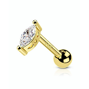 COCHARM 14K Solid Gold Helix Earring Stud Yellow Gold Cartilage Earring Stud Marquise CZ 14Kt Real Gold Helix Cartilage Piercing Jewelry for Women Men