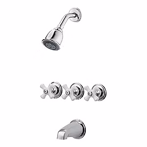Pfister LG01-8CPC 3 Tub & Shower Faucet with Metal Cross Handles, Combo-Chrome/White Porcelain