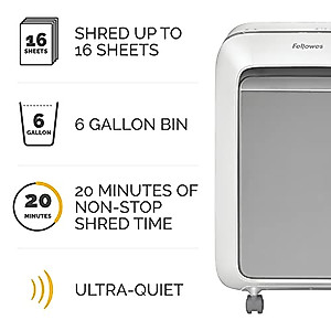 Fellowes LX21M 16 Sheet P-4 Micro-Cut, Heavy Duty Paper Shredder for Office, 100% Jam Proof (White)