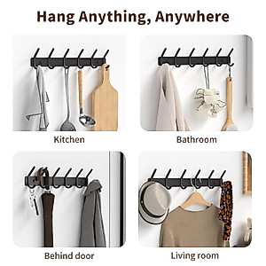 GWAAZXGZ Coat Rack Wall Mount Hooks - Black 15 Inch Coat Hooks with 6 Double Hooks for Hanging, Hat Rack for Wall, Suitable for Kitchen and Bathroom, 1 Pack