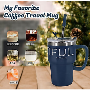 21 oz Insulated Coffee Mug Tumbler with Handle, Stainless Steel Travel Mug Tumbler with Lid and Straw, Coffee Travel Mug Spill Proof with Lid for Keep Hot/Ice Coffee, Blue