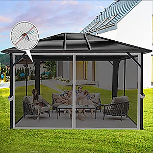 Funny Sunny 10' x 12' Patio Hardtop Gazebo - Outdoor Heavy Duty Gazebo with Aluminum Frame, Galvanized Hardtop Gazebo with Breathable Netting for Garden, Lawns, Party, Poolside