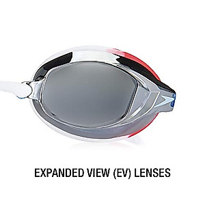 Speedo Unisex-Adult Swim Goggles Vanquisher Extended View, Mirrored Red/White/Blue/Grey