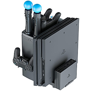 Skywin- Charging Station Compatible with PS4 VR Headset, PSVR Charging Station Stand with Game Disc Rack, Headset and Console Stand, Cooling Fan, Controller Charger and USB Hub - Multipurpose VR Stand