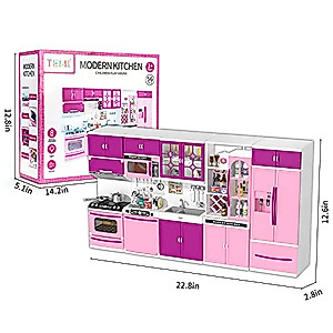 Temi Kitchen Playset for Kids, 56 PCS Play Kitchen Toys Accessories Set with Realistic Lights & Sounds Pretend Play Birthday Gift for 3+ Year Old Toddlers Girls - Pink