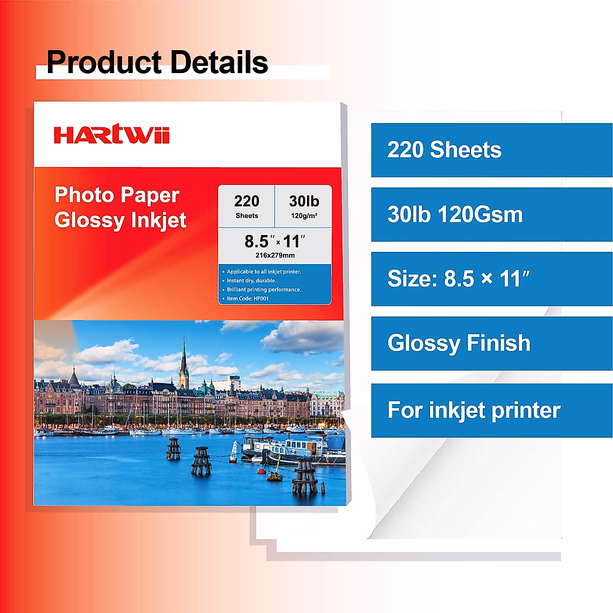 HARTWII 220 Sheets Inkjet Glossy Thin Paper 8.5x11 inch 30lb 120gsm A4 Letter Size For Brochure Printing, Custom Chip Bag Party Favors, Suitable for All Dye Ink HP001