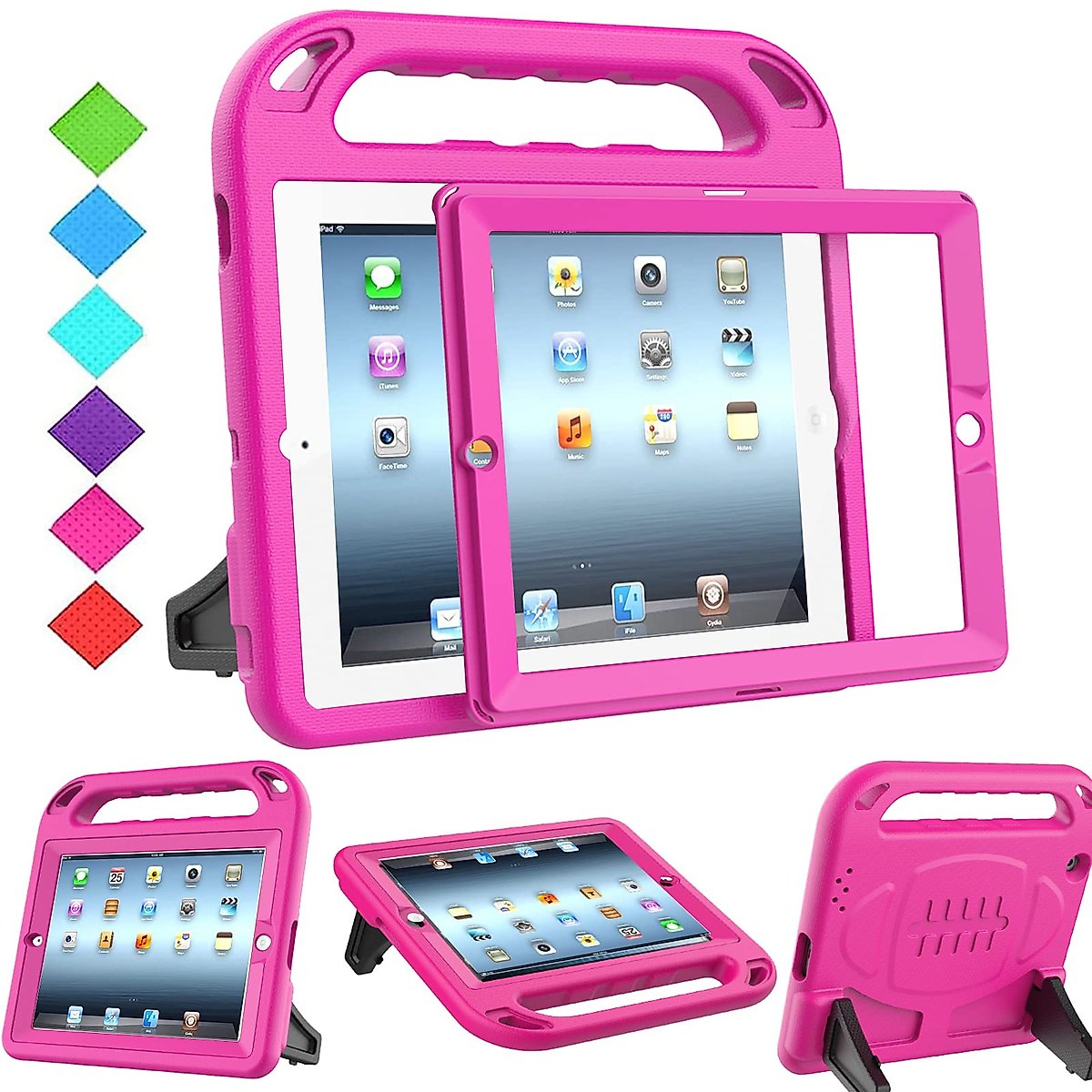 BMOUO Kids Case for iPad 2nd 3rd 4th Generation, iPad 2 3 4 Case - Built-in Screen Protector, Shockproof Convertible Handle Stand Friendly Kids Case for 9.7” iPad 2nd 3rd 4th Generation - Rose