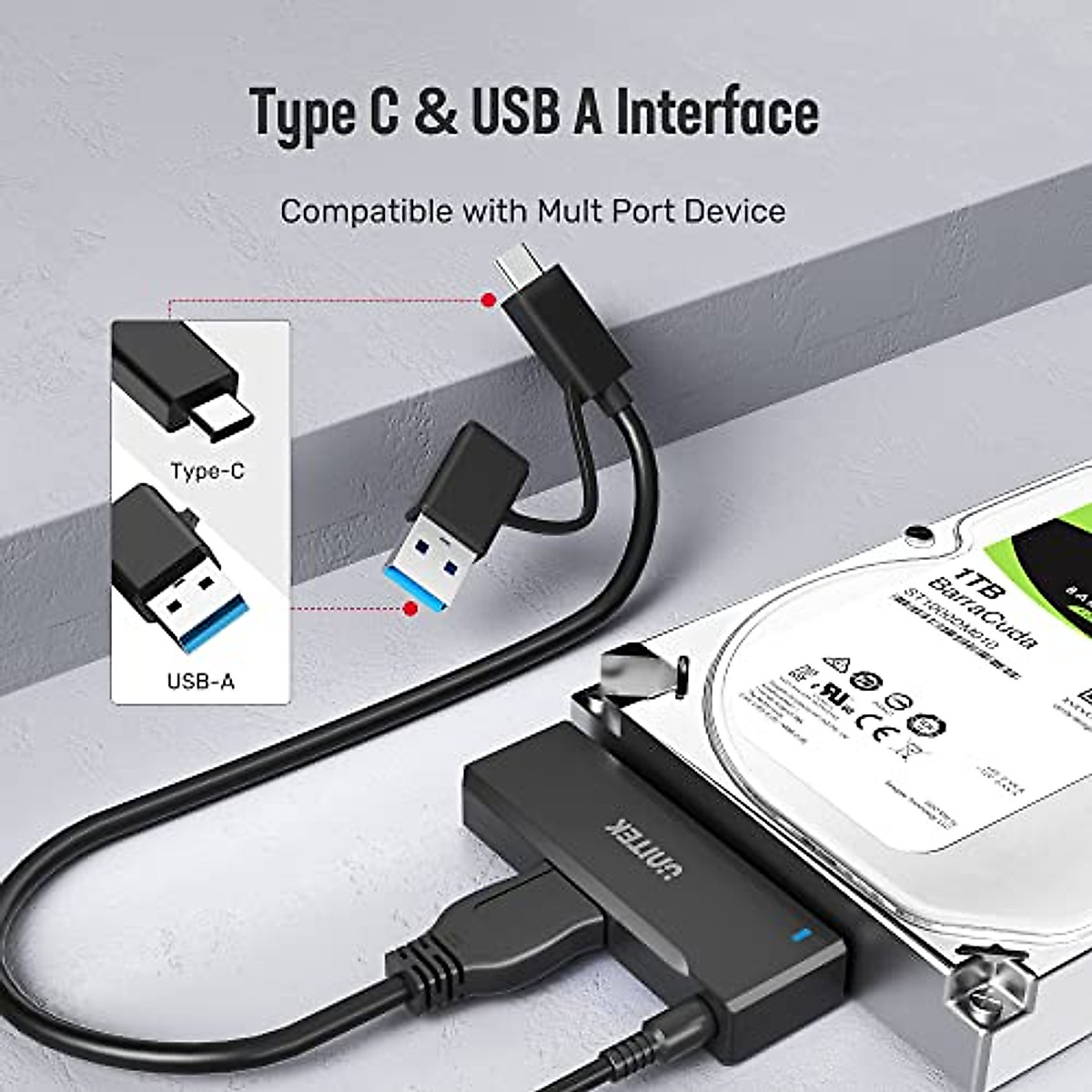 Unitek SATA to USB 3.0 Type C & USB A, SATA III Cable Hard Drive Adapter Converter for Universal 2.5/3.5 SATA HDD/SSD Hard Drive Disk, Optical Drive, Include 12V/2A Power Adapter