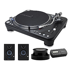 Audio-Technica ATLP1240USBXP Professional DJ Turntable Bundle with Presonus Eris 3.5 3.5-Inch Low-Frequency Driver Media Reference Monitors, Knox Stabilizer and Stylus Scale (4 Items)